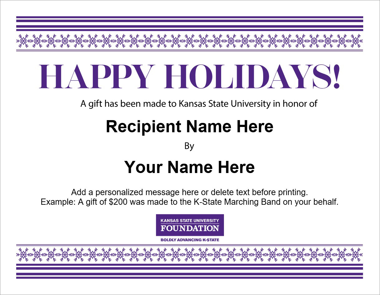 Create a personalized certificate - Kansas State University Foundation